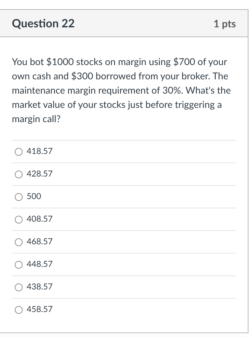 Solved You bot $1000 stocks on margin using $700 of your own | Chegg.com