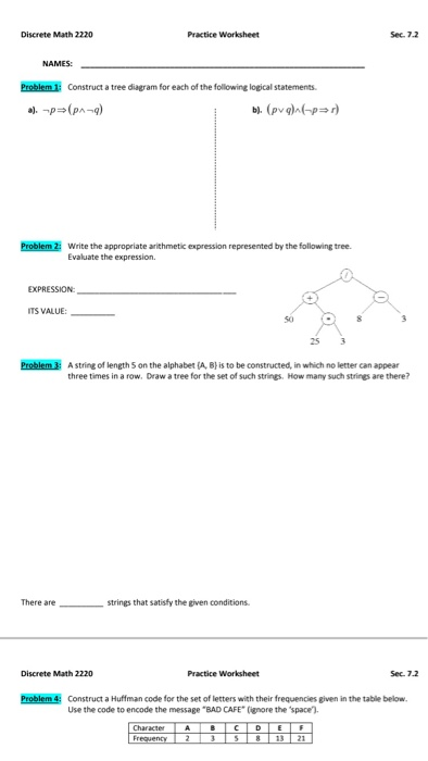 Solved Discrete Math 2220 Practice Worksheet Sec. 7.2 | Chegg.com