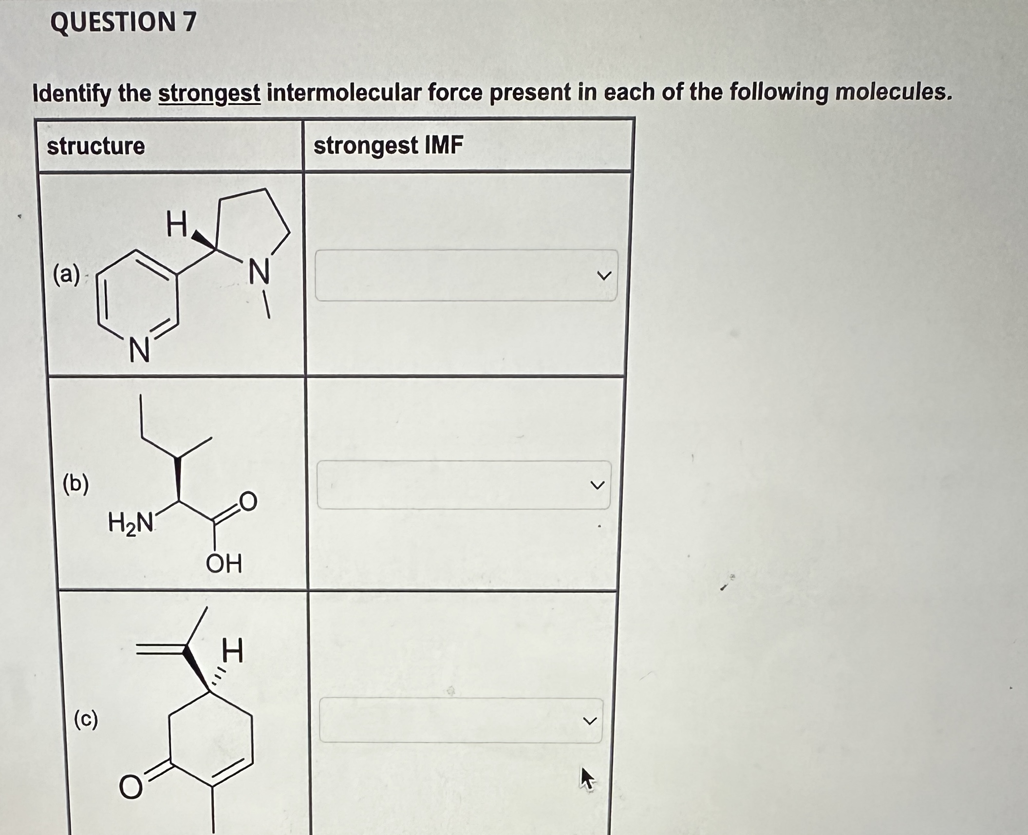 Solved QUESTION 7 Identify the strongest intermolecular | Chegg.com