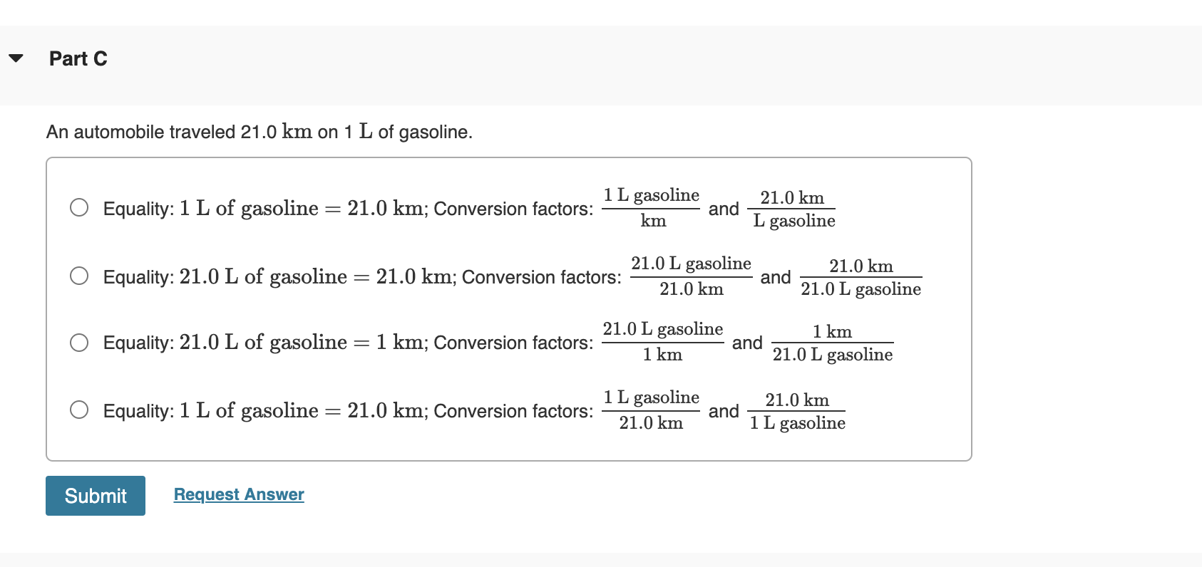 Solved Identify the equality and two conversion factors for | Chegg.com