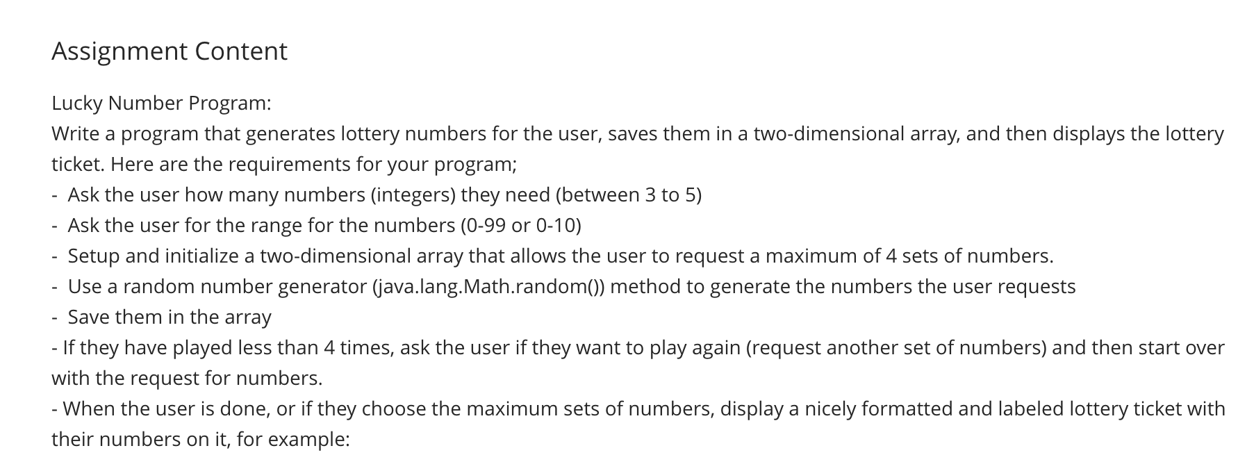 Solved Assignment Content Lucky Number Program: Write a | Chegg.com