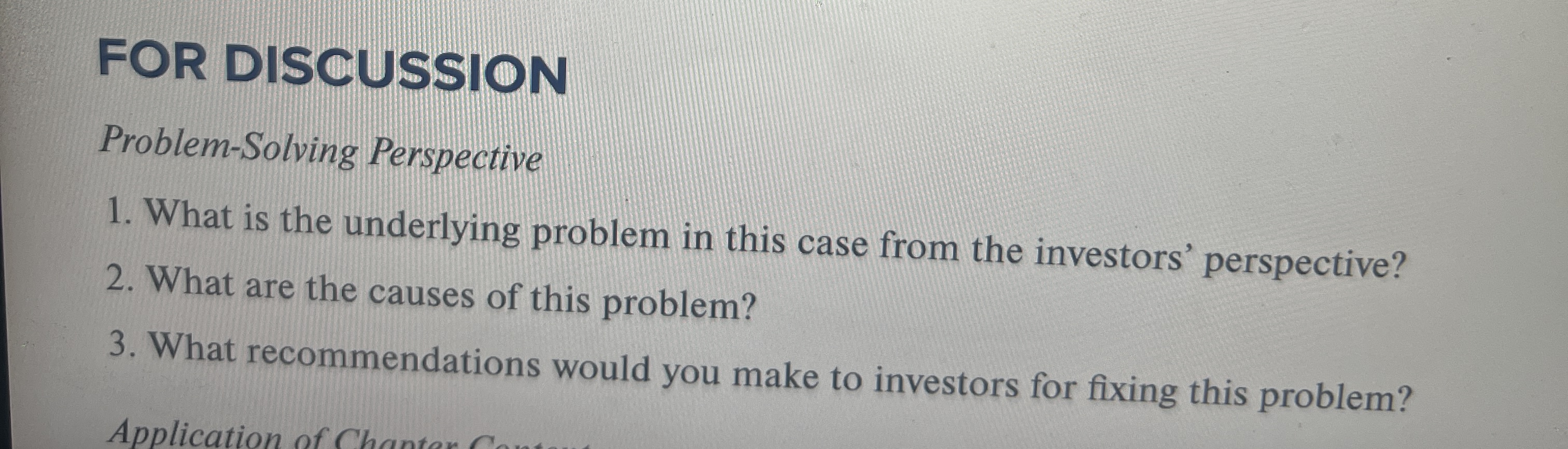Solved FOR DISCUSSION Problem-Solving Perspective 1. What is | Chegg.com