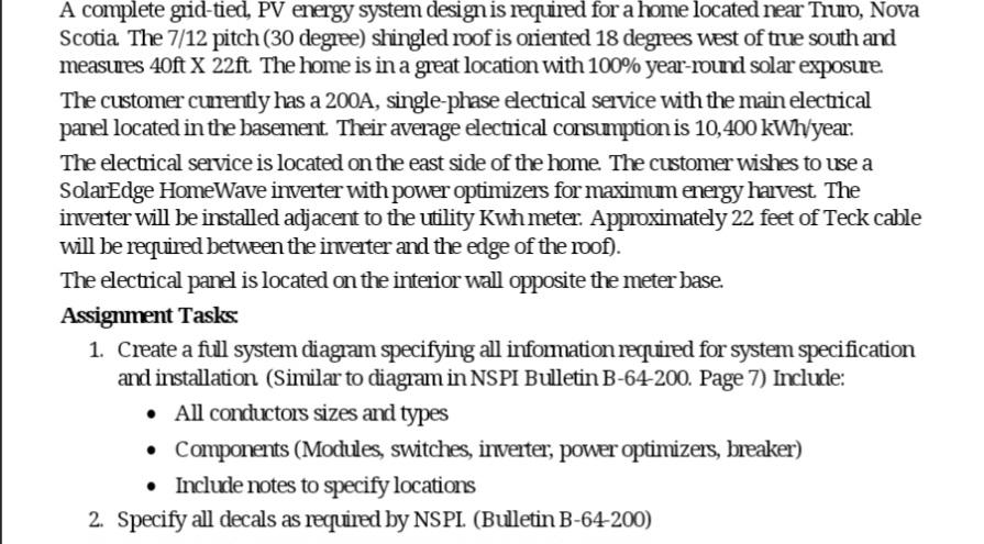 Solved A complete grid-tied, PV energy system design is | Chegg.com