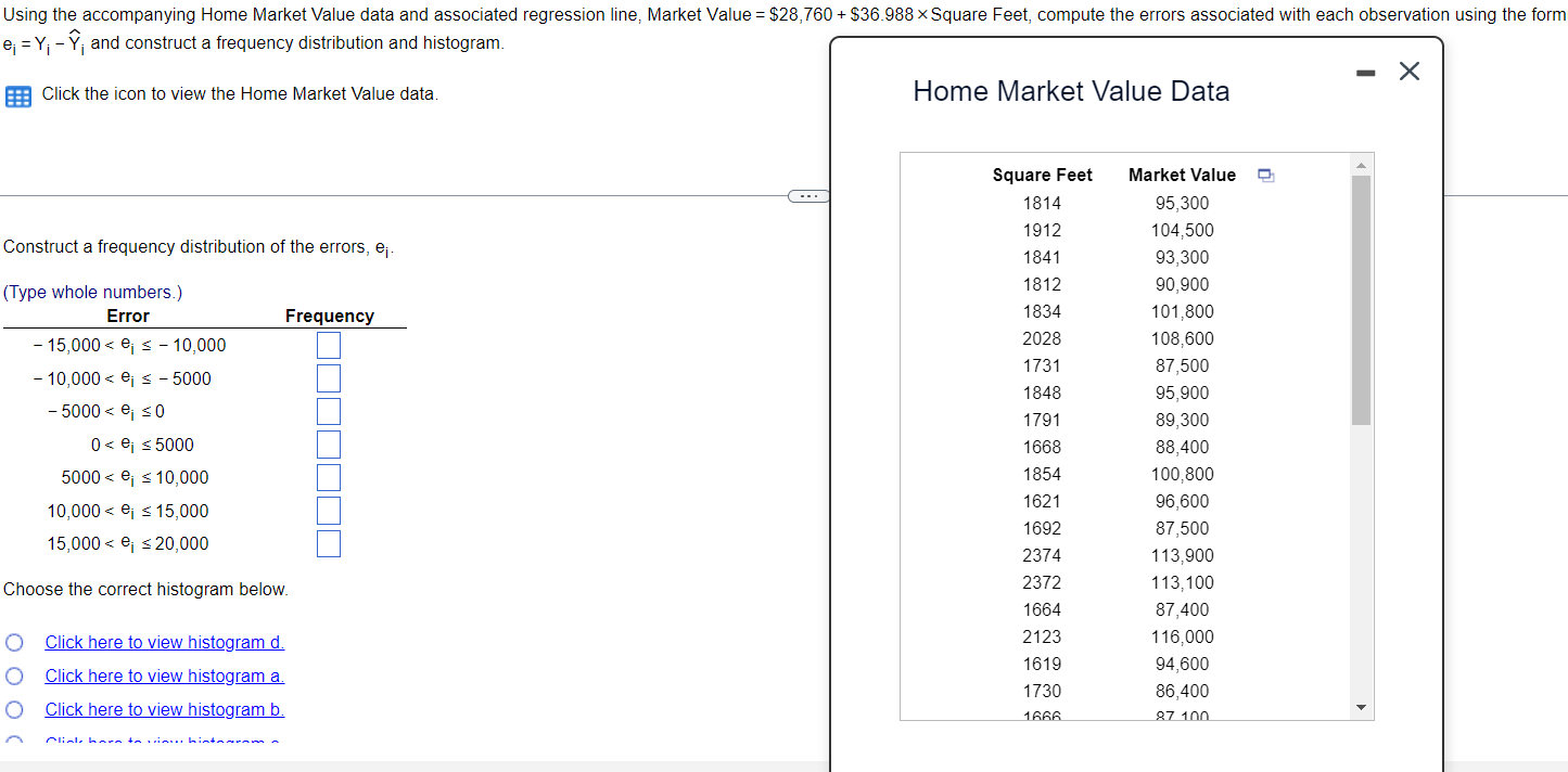 ei=Yi−Y^i and construct a frequency distribution and | Chegg.com
