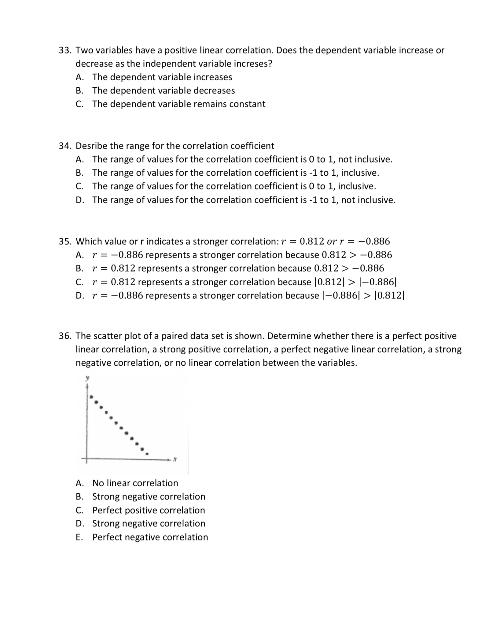 Solved Two Variables Have A Positive Linear Correlation 