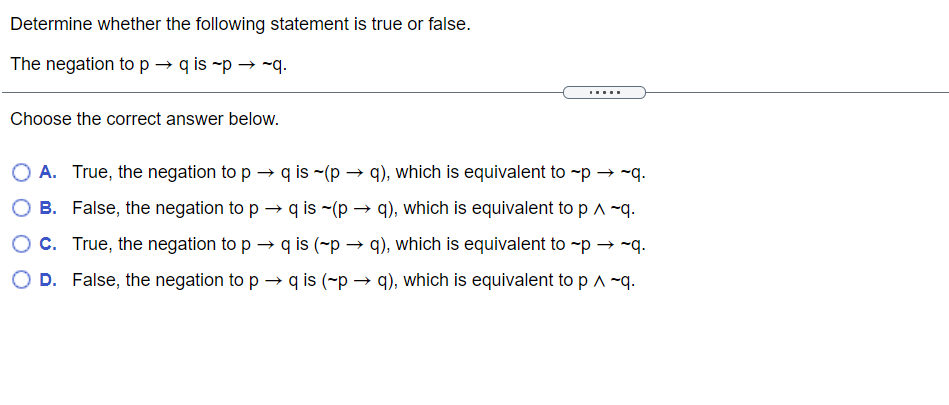 Solved Determine whether the following statement is true or | Chegg.com