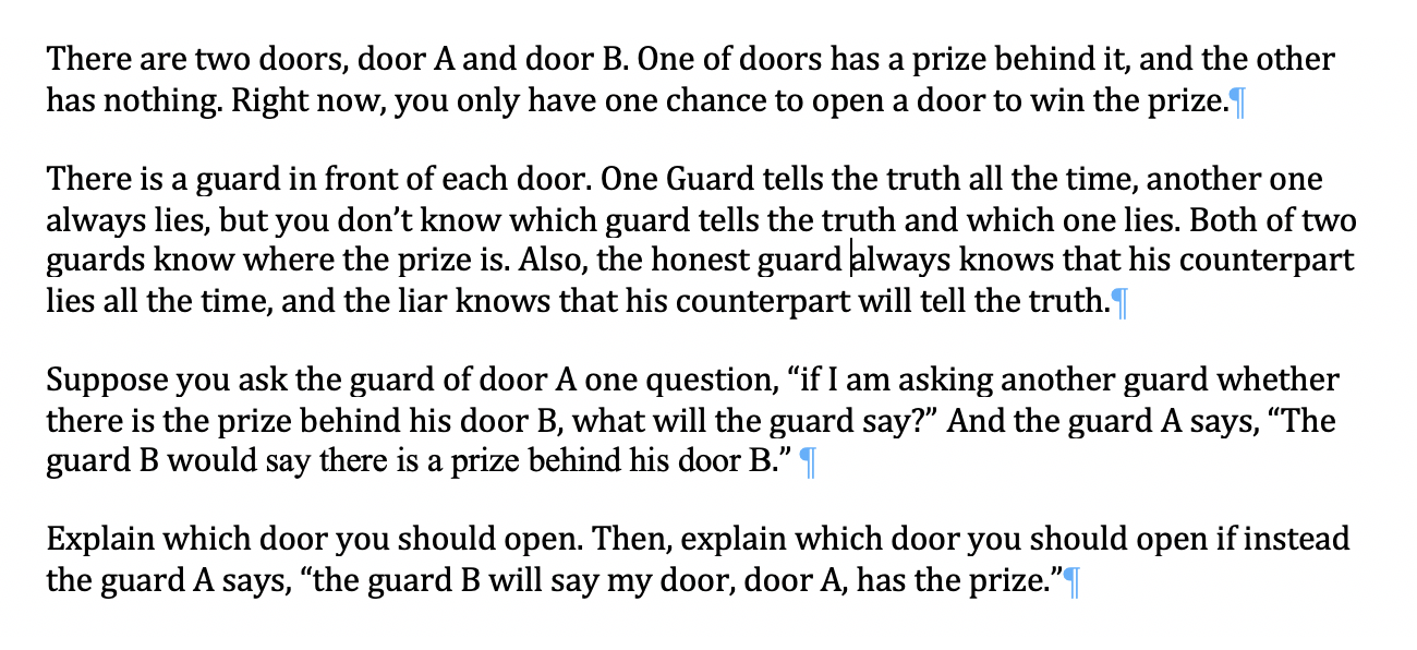 Solved There are two doors, door A and door B. One of doors | Chegg.com