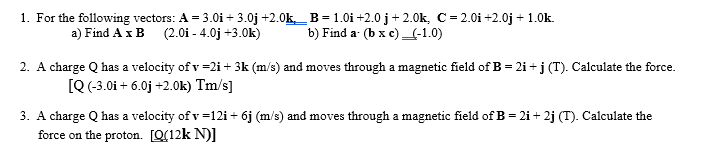 Solved 1. For the following vectors: | Chegg.com