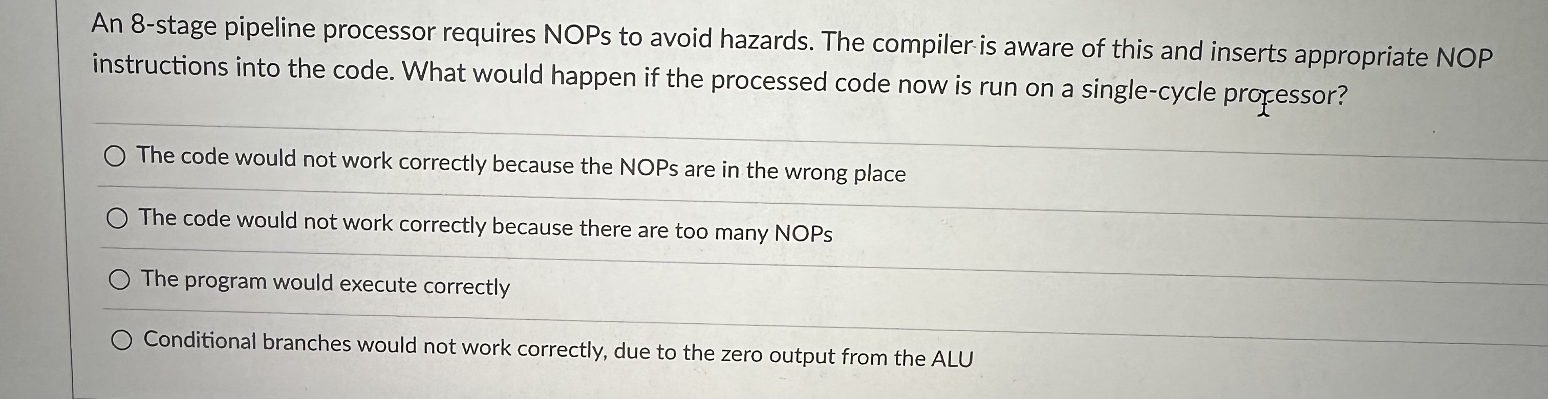 Solved An 8-stage pipeline processor requires NOPs to avoid | Chegg.com