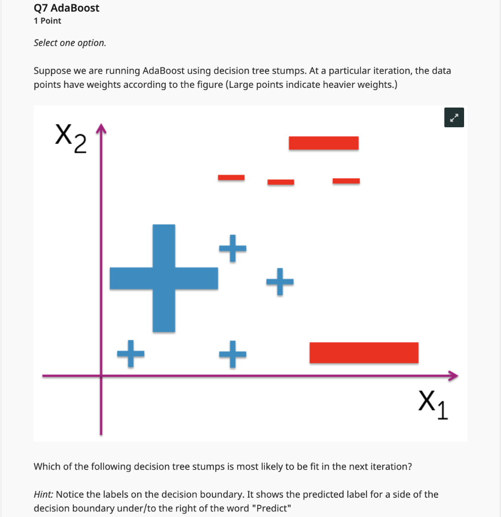 Solved Q6 Boosting 1 Point True or false. AdaBoost decreases | Chegg.com