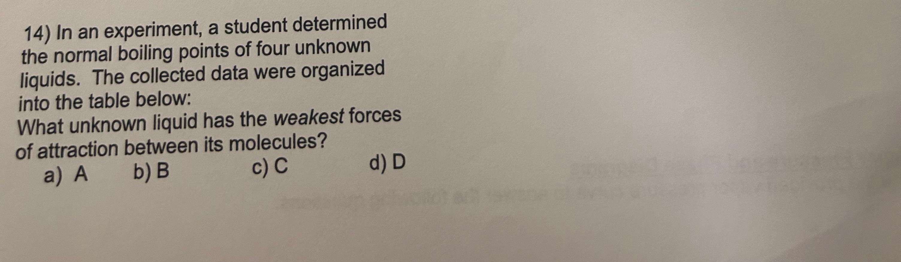 Solved 14) In an experiment, a student determined the normal | Chegg.com