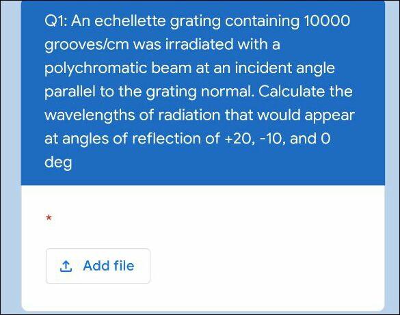 Solved Q1: An echellette grating containing 10000 grooves/cm | Chegg.com