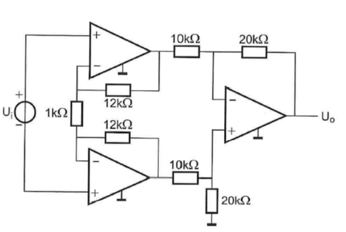 Solved Find the gain, uo/ui at the component values | Chegg.com
