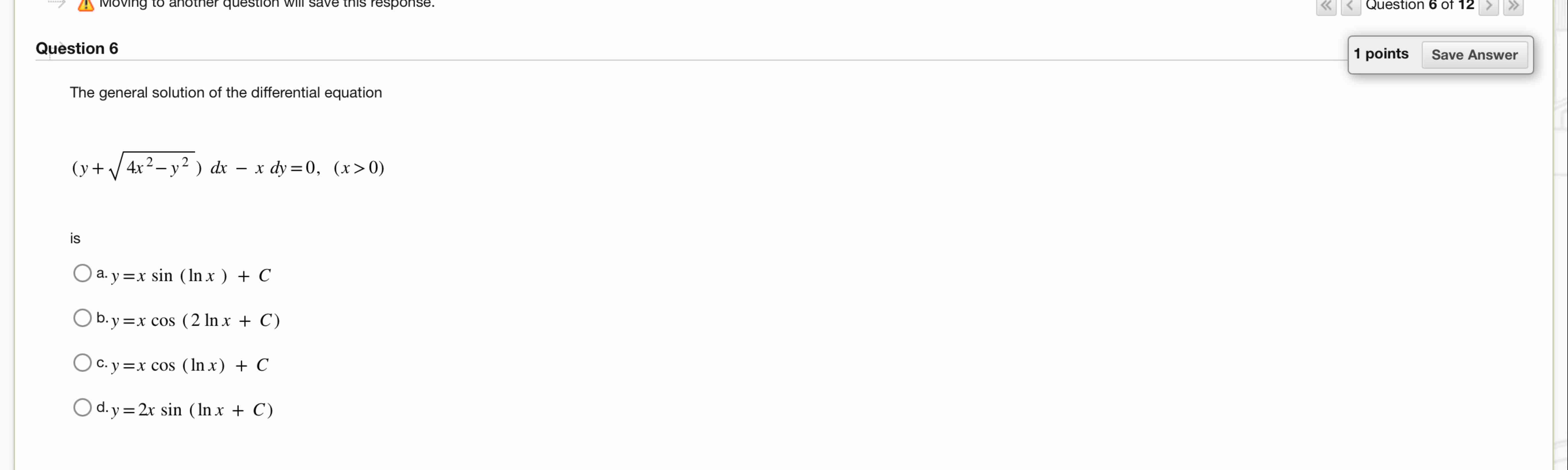 Solved Question 6The general solution of ﻿the differential | Chegg.com