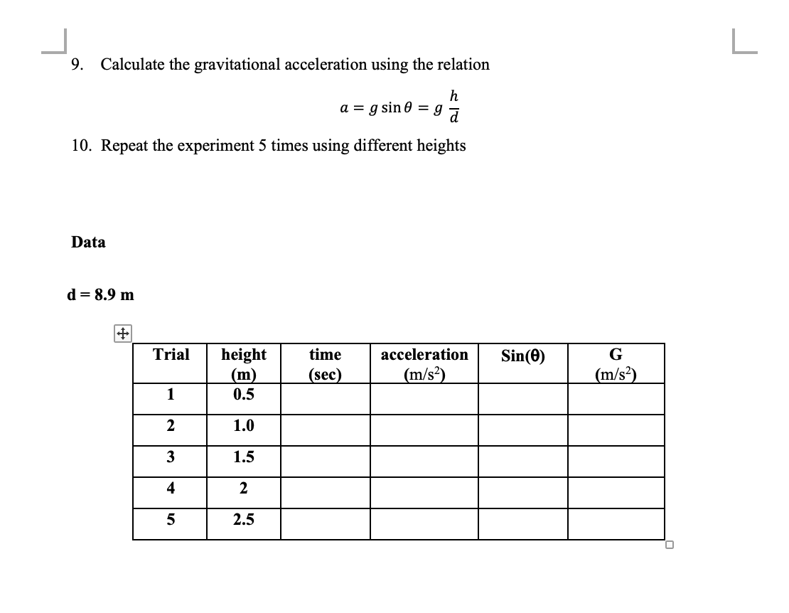 Procedure 1. Set the height of the ramp to the | Chegg.com