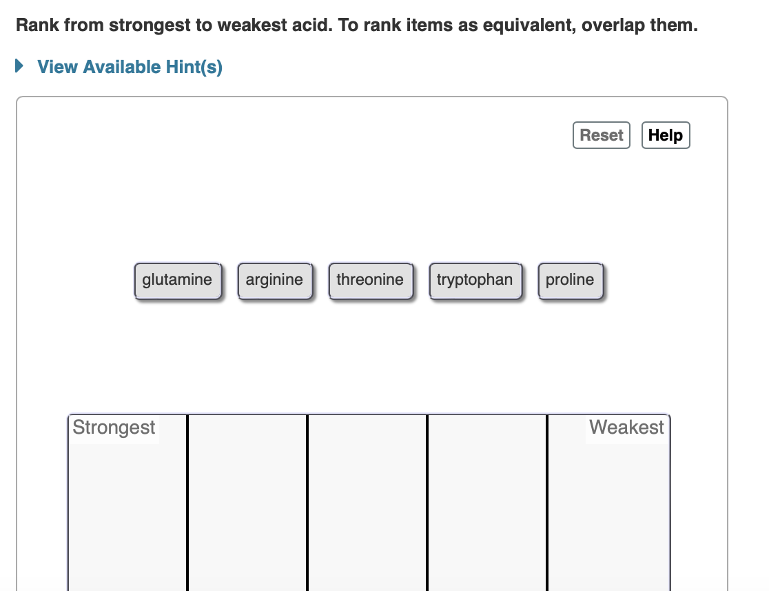 Solved Rank from strongest to weakest acid. To rank items as | Chegg.com