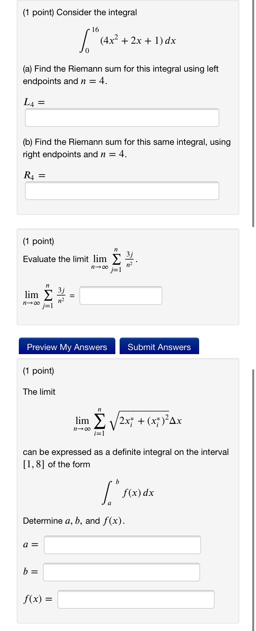 Solved (1 point) Consider the integral 16 6. " (4x2 + 2x + | Chegg.com