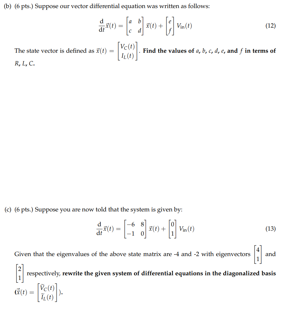 1. RLC Vector Differential Equation (20 pts.) In this | Chegg.com