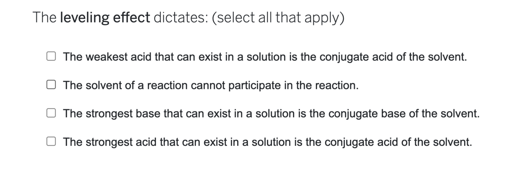 Solved The leveling effect dictates: (select all that apply) | Chegg.com