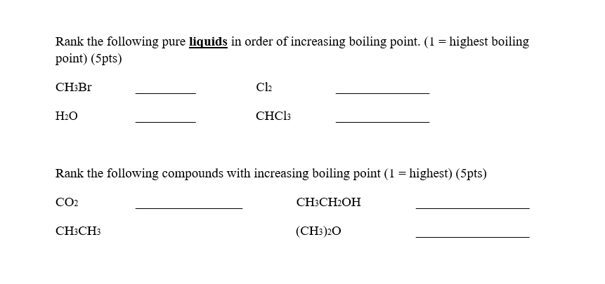 Solved Rank the following pure liquids in order of | Chegg.com