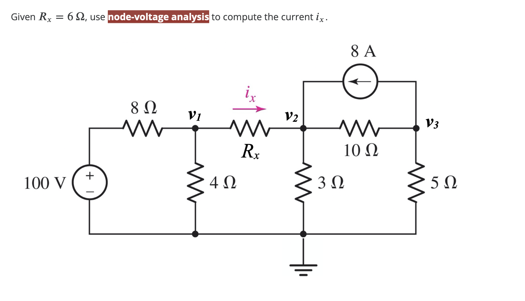 Solved Given Rx=6Ω, use node-voltage analysis to compute the | Chegg.com