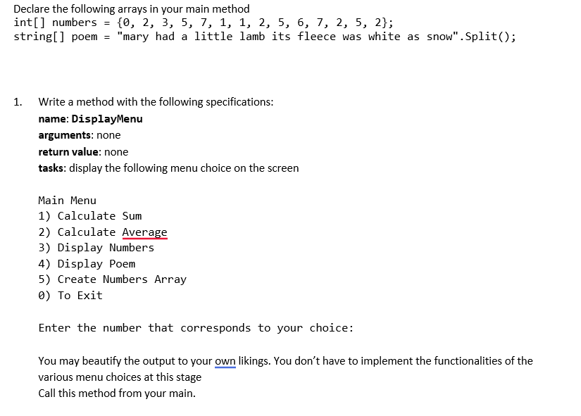 Solved Declare the following arrays in your main method | Chegg.com