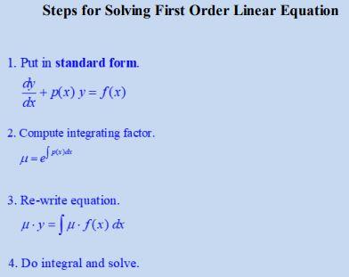 Solved Steps for Solving First Order Linear Equation 1. Put | Chegg.com