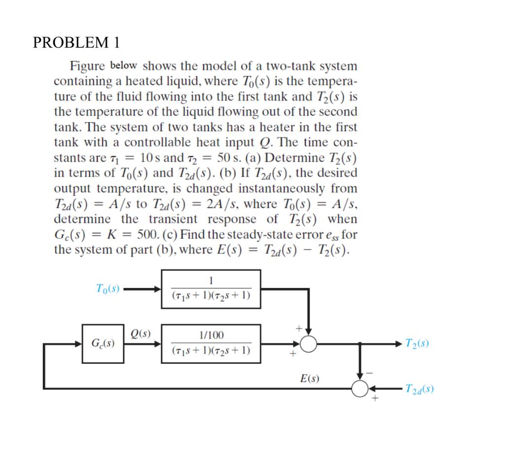 Solved PROBLEM 1 Figure below shows the model of a two-tank | Chegg.com