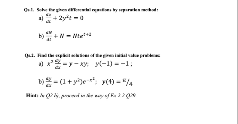 Solved Differential EquationsQs.1. ﻿Solve the given | Chegg.com