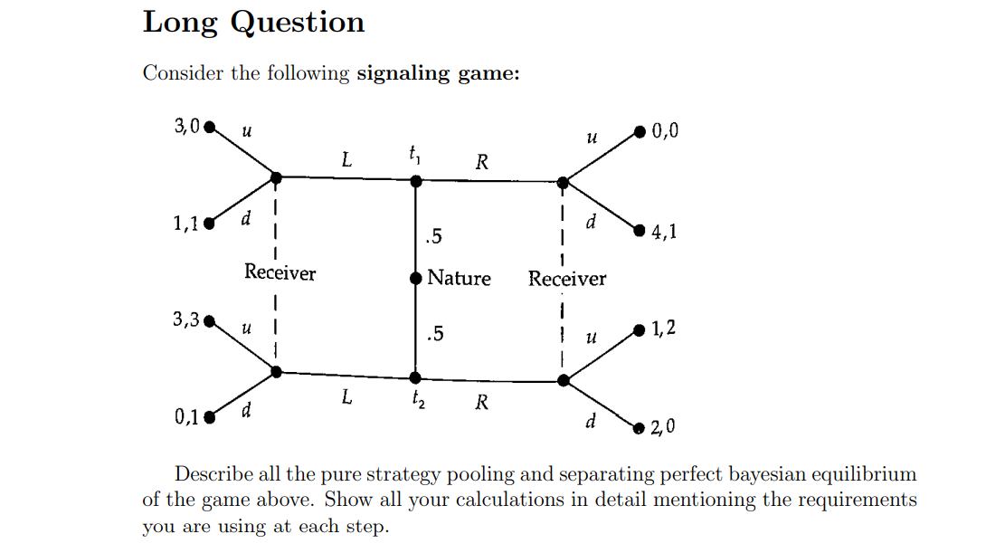 Solved Long Question Consider the following signaling game: | Chegg.com