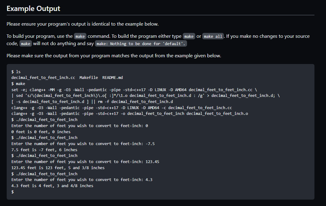 Solved Need code on C++, but test on Ubuntu Decimal Feet | Chegg.com