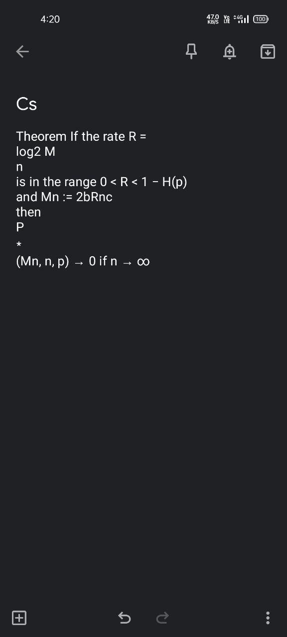 Solved 4:20 47.0 4,1 100 R Cs Theorem If the rate R = log2 M | Chegg.com