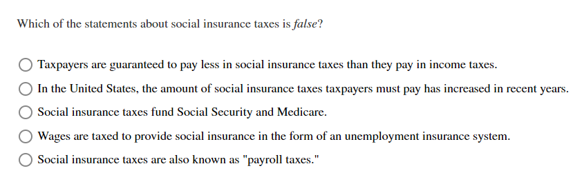 Solved Which of the statements about social insurance taxes | Chegg.com