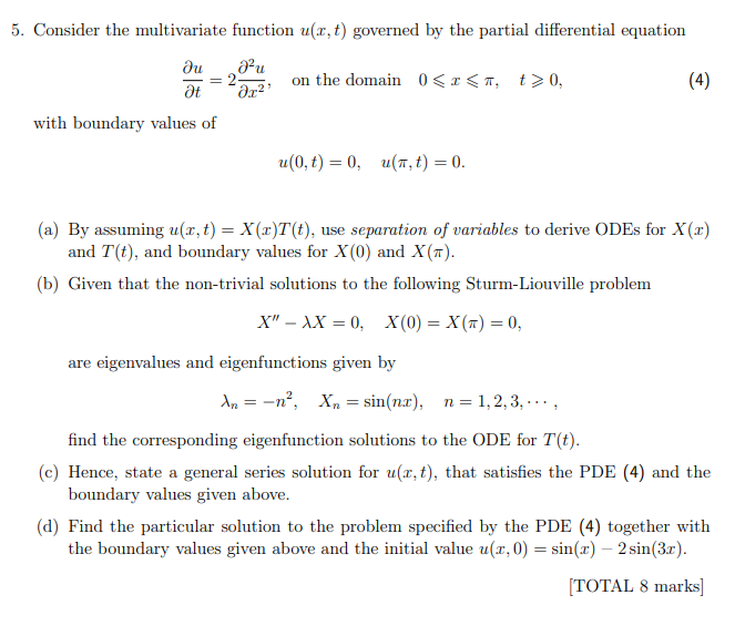 Solved 5. Consider the multivariate function u(x, t) | Chegg.com