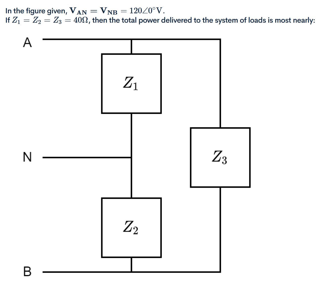 Solved In the figure given, VAN=VNB=120?0°V.If Z1=Z2=Z3=40Ω, | Chegg.com