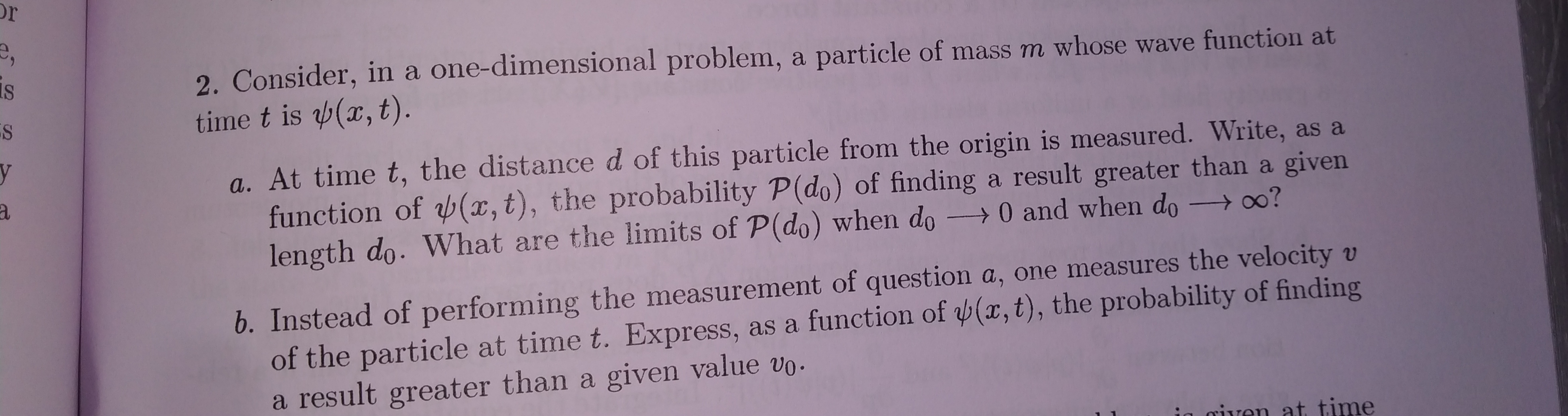 Solved 2. Consider, in a one-dimensional problem, a particle | Chegg.com