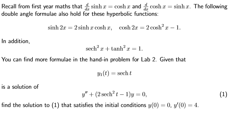 Solved sinh x. The following Recall from first year maths | Chegg.com