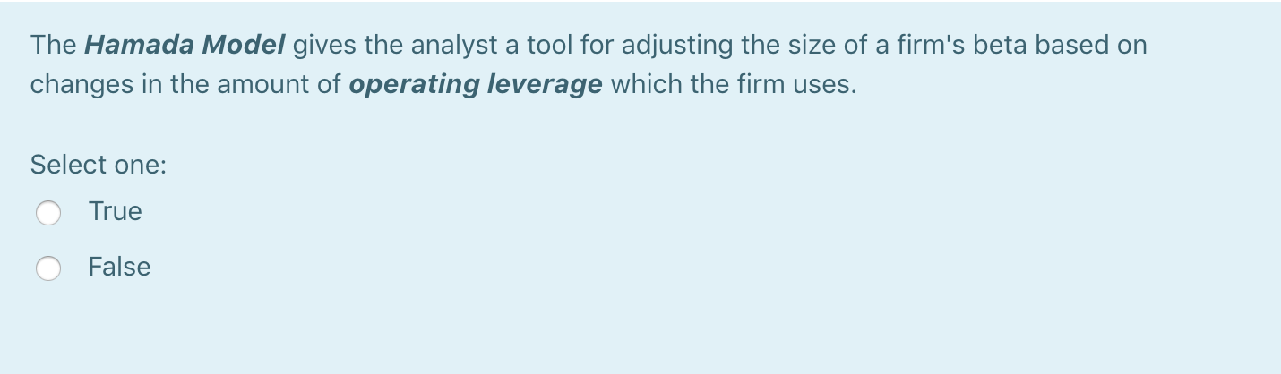Solved The Hamada Model gives the analyst a tool for | Chegg.com