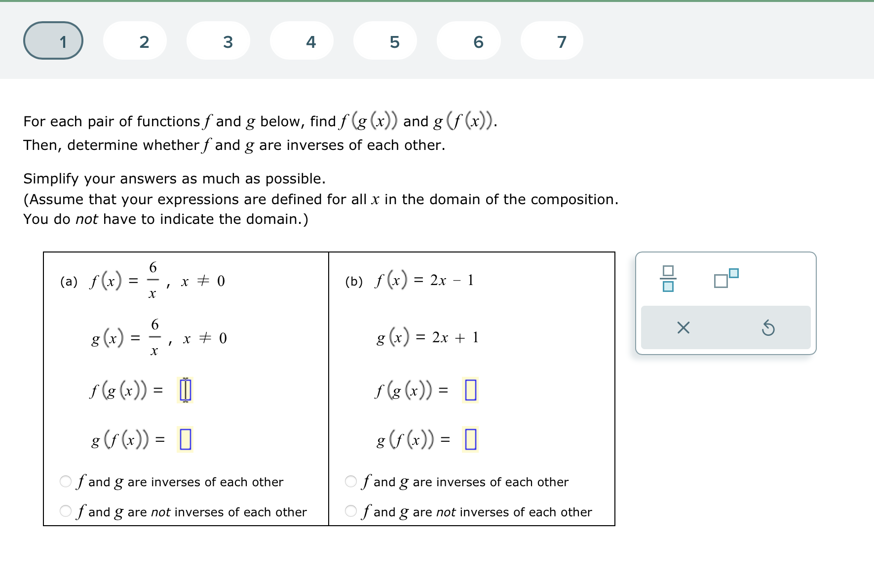 Solved For each pair of functions f and g below, find | Chegg.com