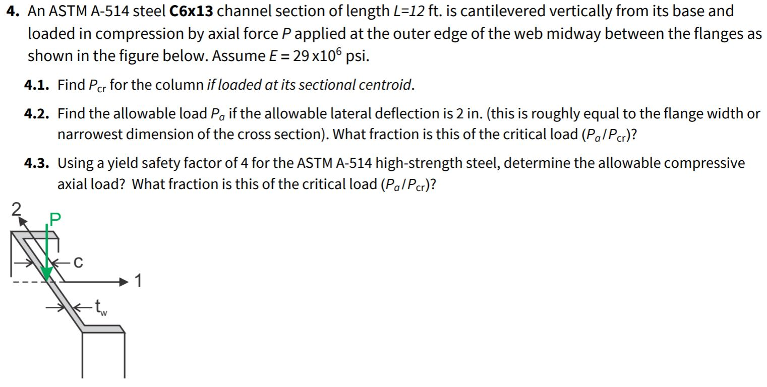 4. An ASTM A-514 steel C6x13 channel section of | Chegg.com