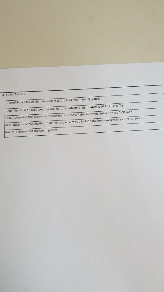 Solved 3 Beam Analysis consider a C15x40 channel used as a | Chegg.com