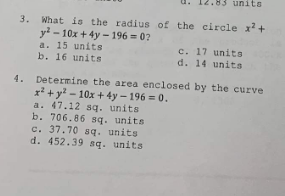 Solved 3. What is the radius of the circle x2+ | Chegg.com