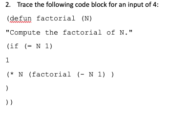 Solved 2. Trace the following code block for an input of 4: | Chegg.com