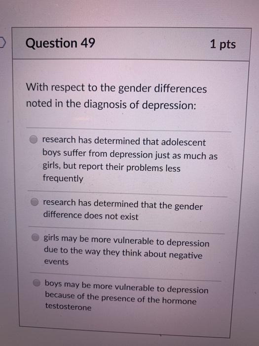 Solved 1 pts Question 49 With respect to the gender | Chegg.com