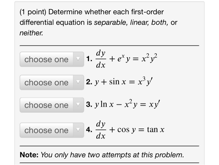 Solved (1 point) Determine whether each first-order | Chegg.com