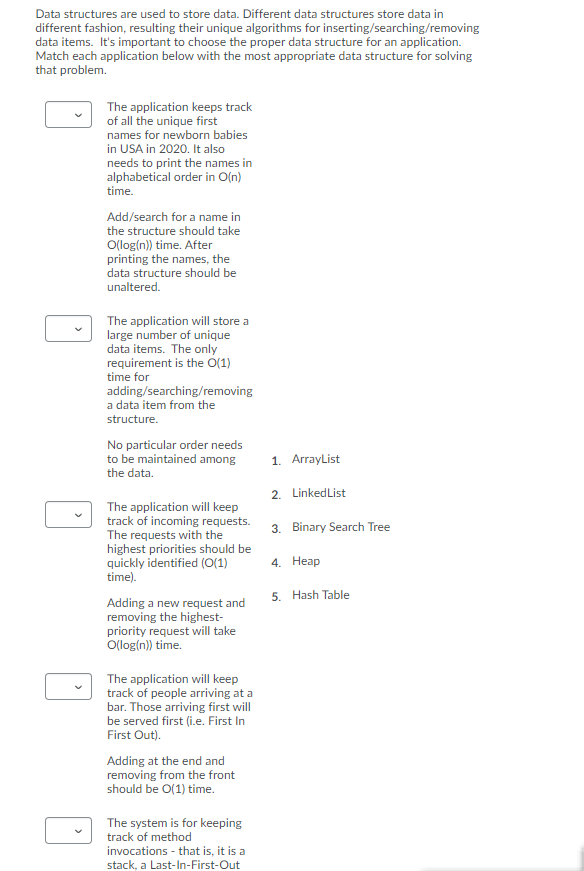 Solved Data structures are used to store data. Different | Chegg.com