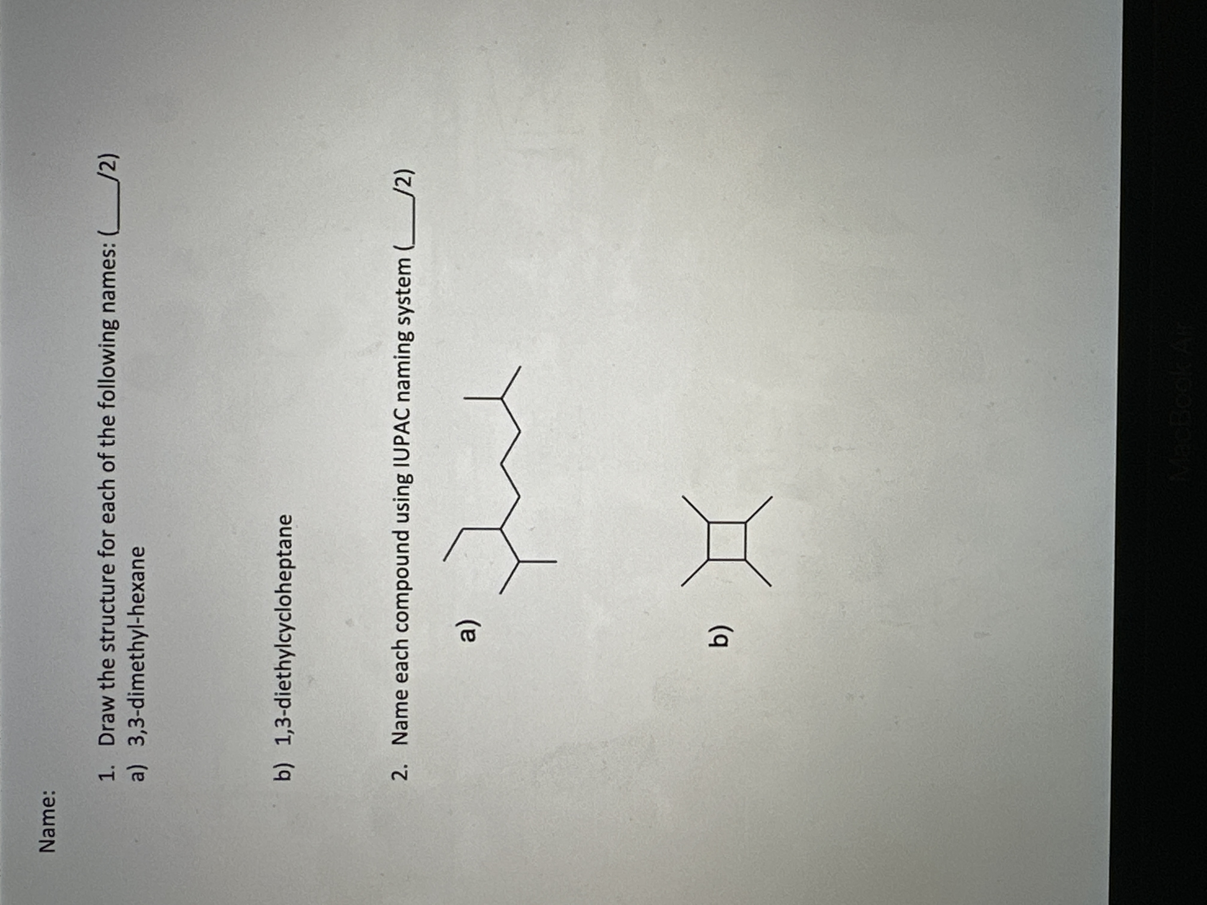 Solved 1. Draw the structure for each of the following | Chegg.com