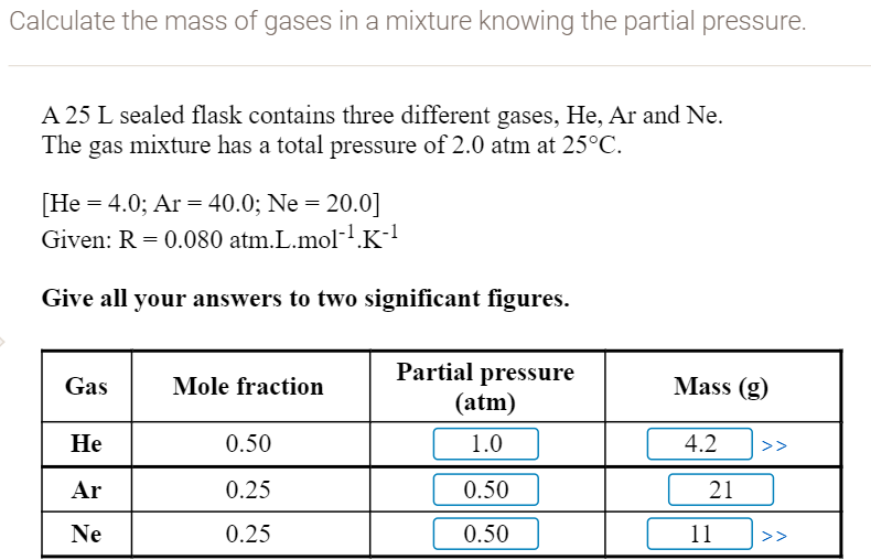 Solved Calculate the mass of gases in a mixture knowing the | Chegg.com