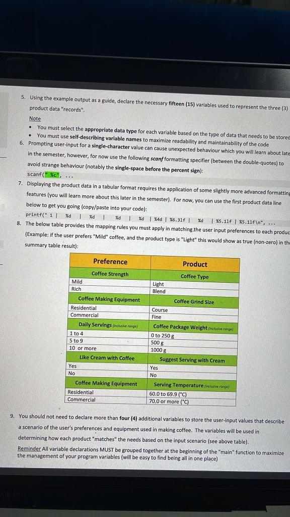 Solved . 5. Using the example output as a guide, declare the | Chegg.com