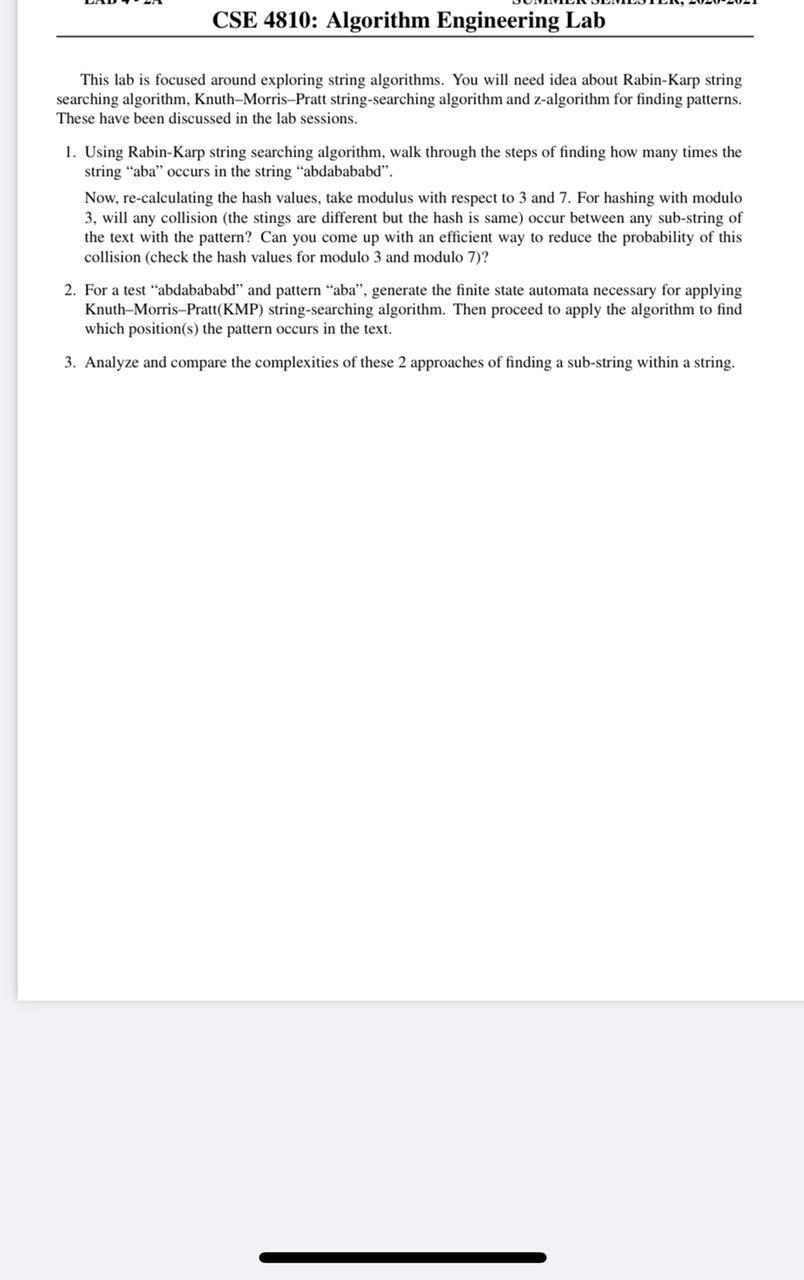 CSE 4810: Algorithm Engineering Lab This lab is | Chegg.com